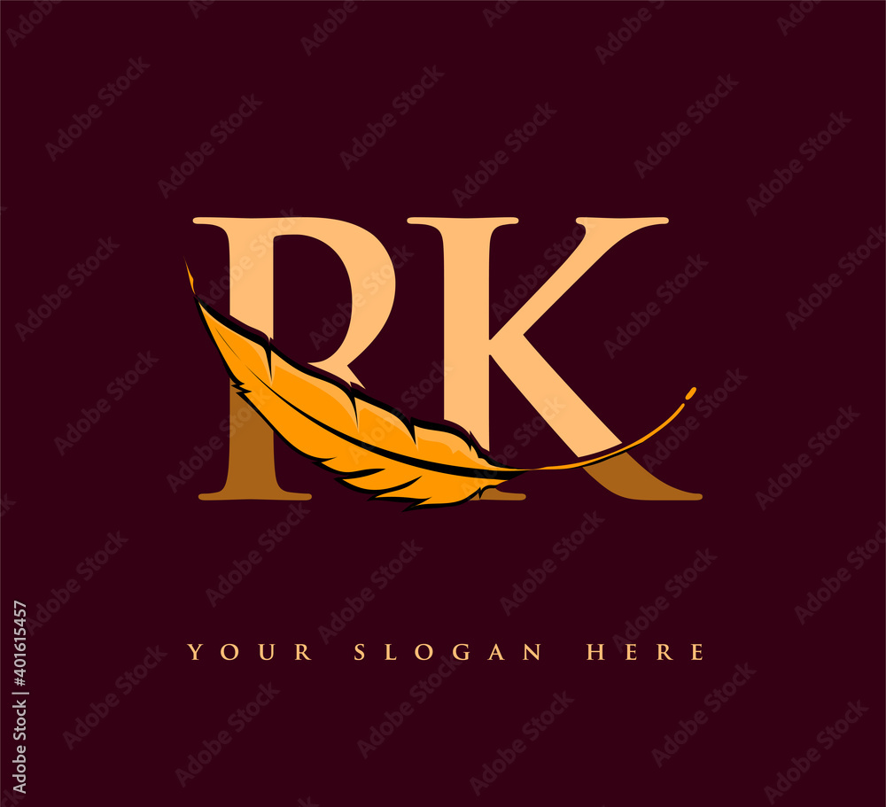 Initial letter RK logo with Feather Company Name, Simple and Clean ...