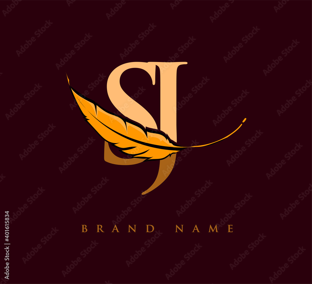 Initial letter SJ logo with Feather Company Name, Simple and Clean ...
