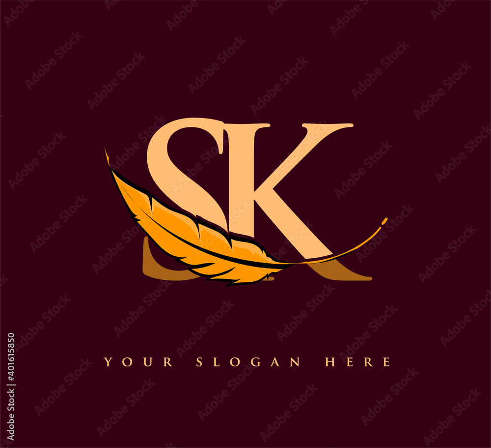 Initial letter SK logo with Feather Company Name, Simple and Clean ...