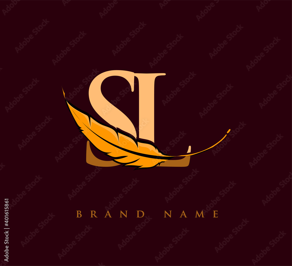 Initial letter SL logo with Feather Company Name, Simple and Clean ...
