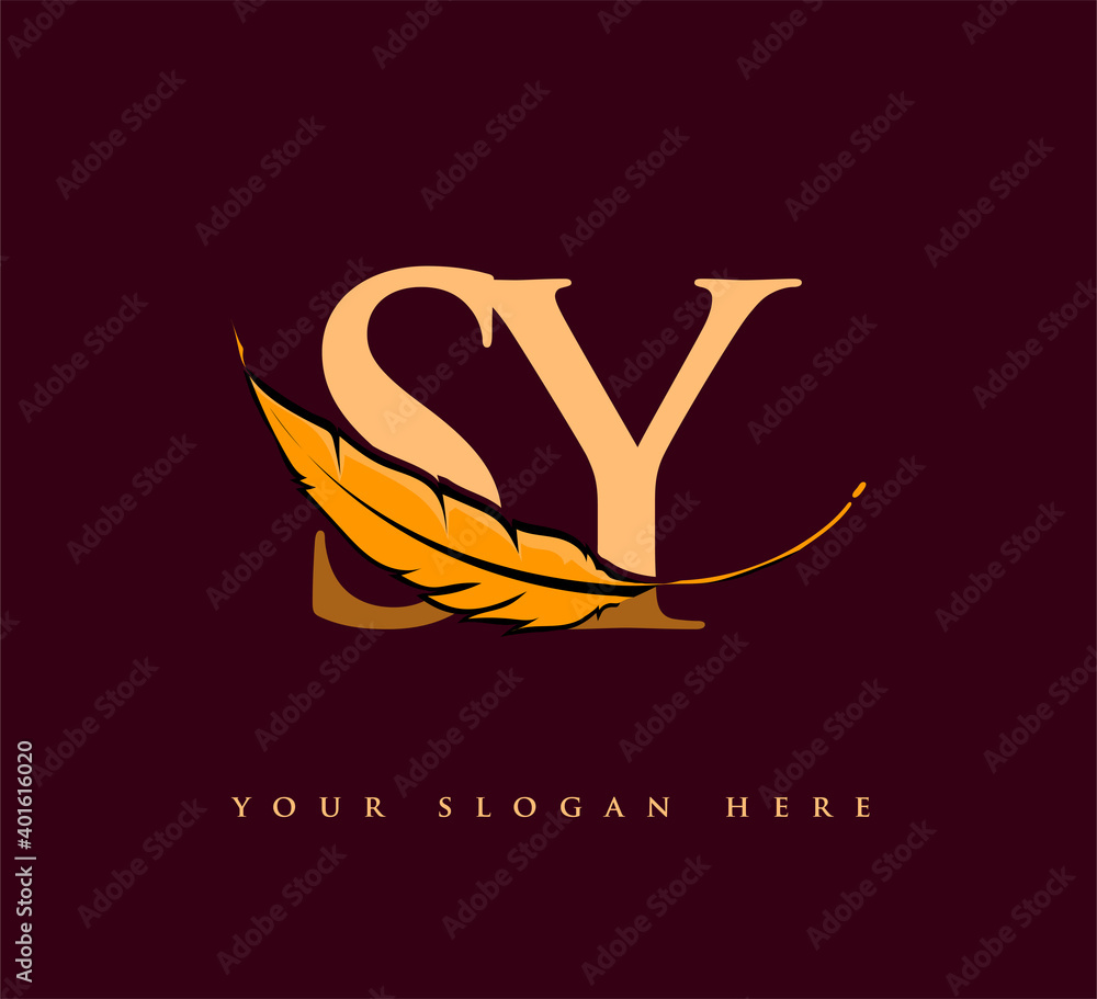 Initial letter SY logo with Feather Company Name, Simple and Clean ...