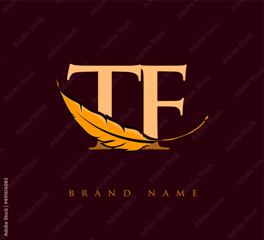 Initial letter TF logo with Feather Company Name, Simple and Clean ...