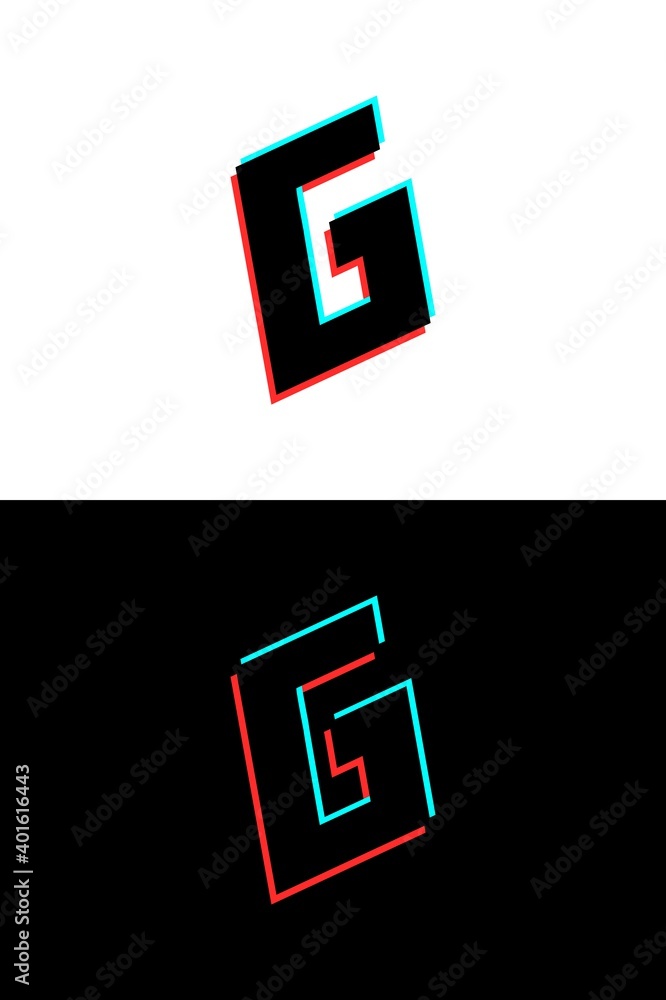 G letter font made of glitch, stereo effect. Dynamic, split red and ...
