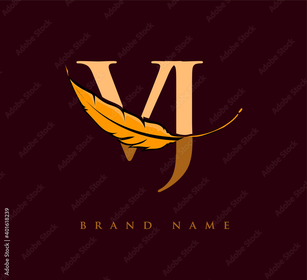 Initial letter VJ logo with Feather Company Name, Simple and Clean ...