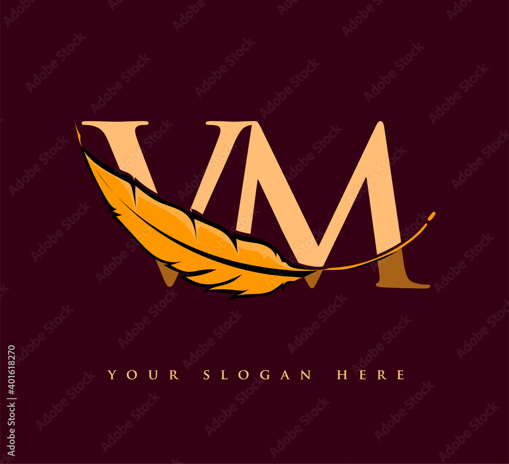 Initial letter VM logo with Feather Company Name, Simple and Clean ...