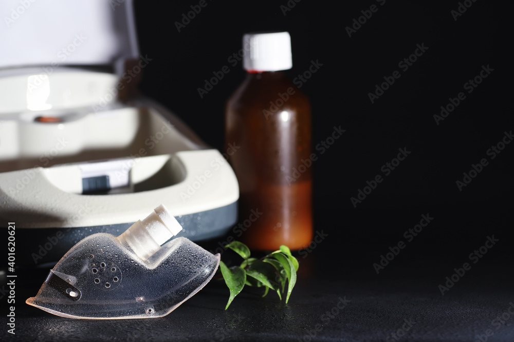 Inhalation with nebulizer at home. Asthma inhaler inhalation nebulizer ...