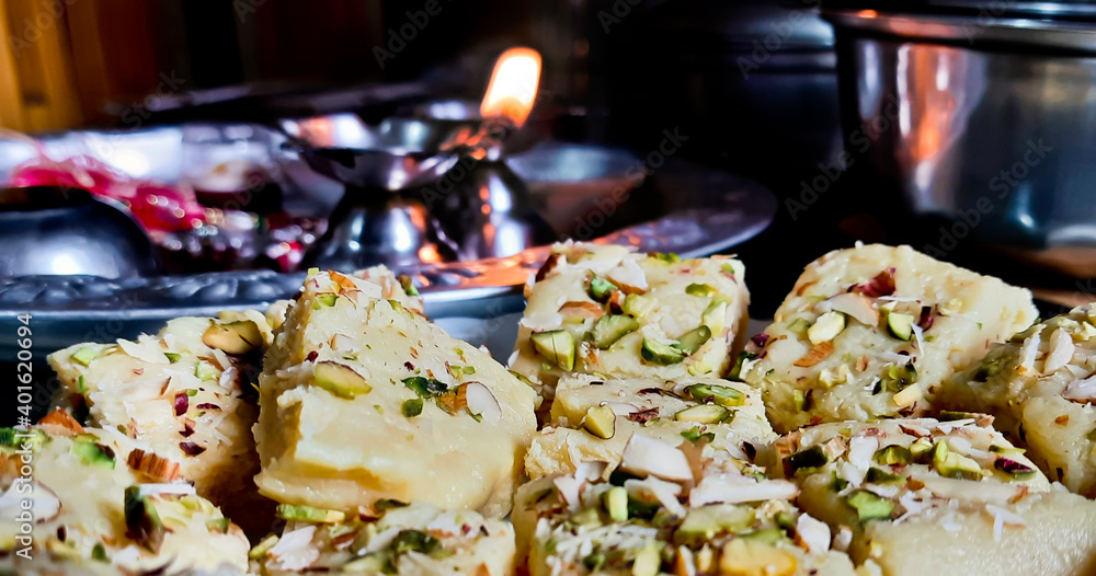Indian Diwali Sweet Food Kalakand Also Know as Halwa or Mawa Kalakand ...