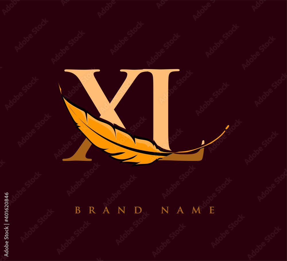 Initial letter XL logo with Feather Company Name, Simple and Clean ...