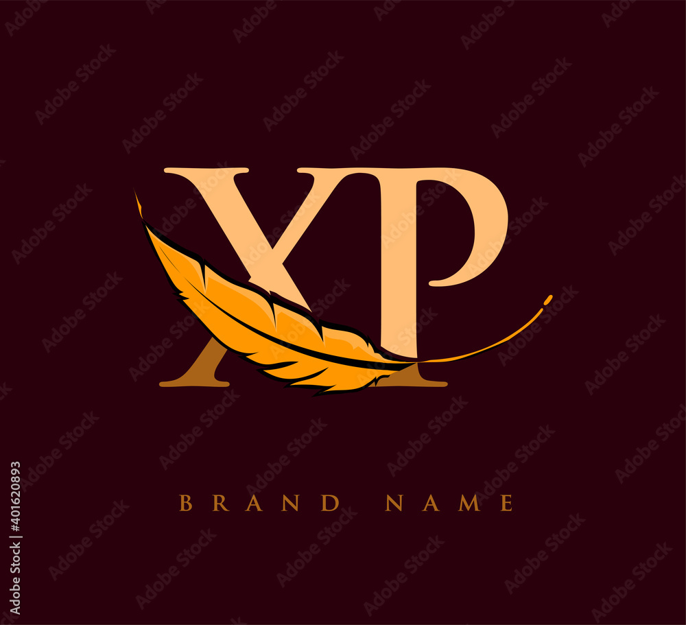 Initial letter XP logo with Feather Company Name, Simple and Clean ...