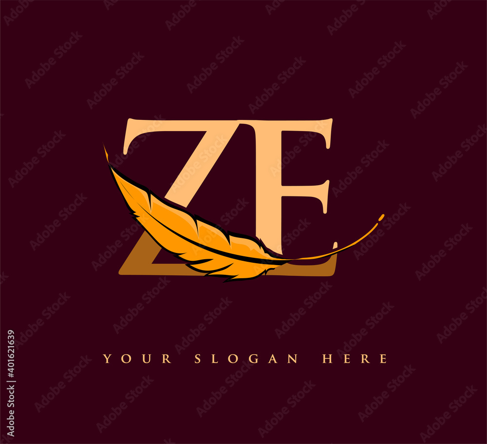 Initial letter ZE logo with Feather Company Name, Simple and Clean ...
