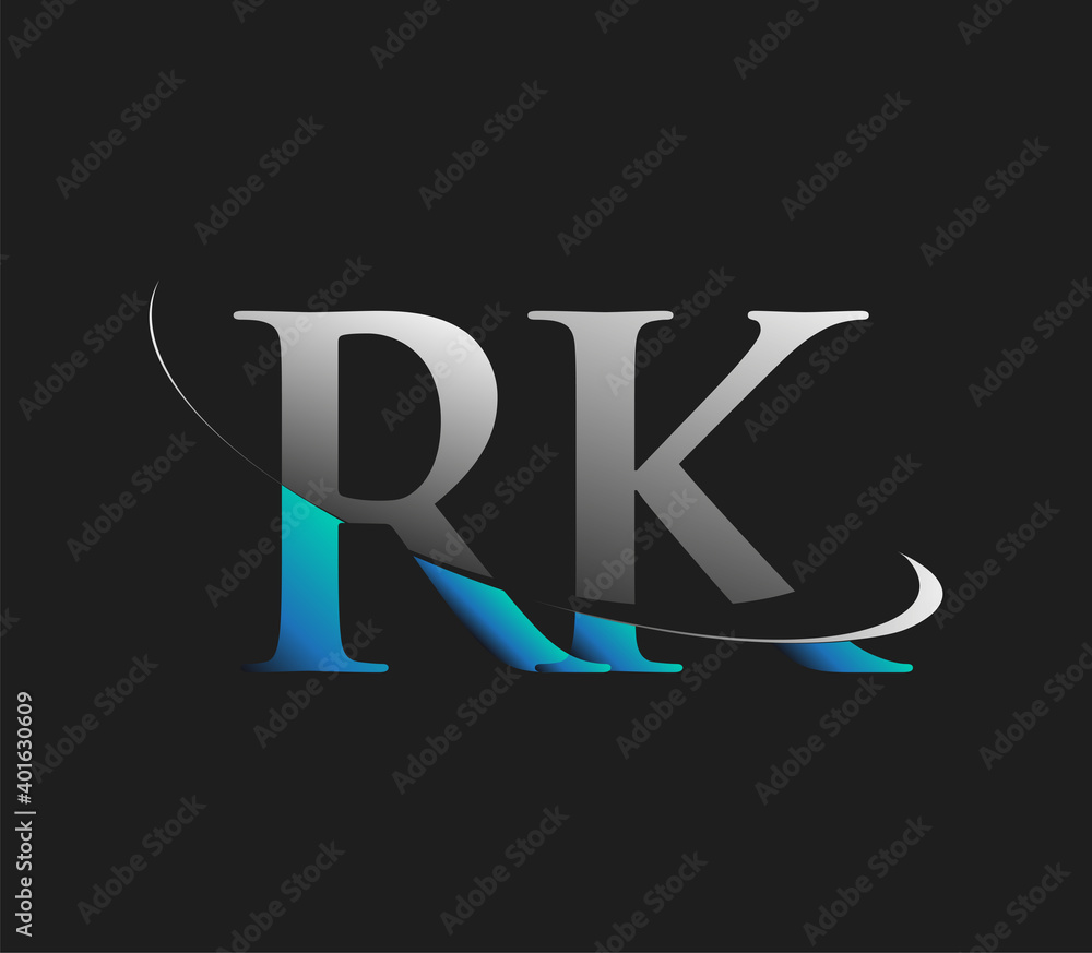 RK initial logo company name colored blue and white swoosh design ...