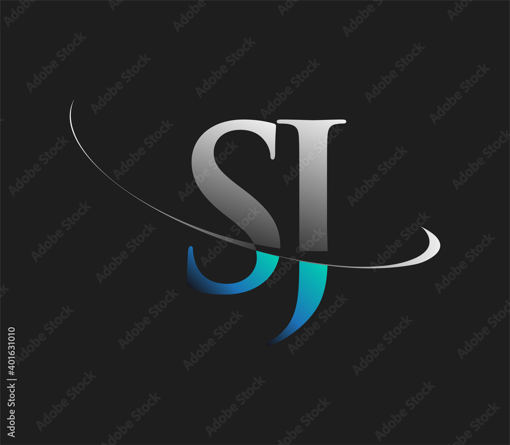 SJ initial logo company name colored blue and white swoosh design ...