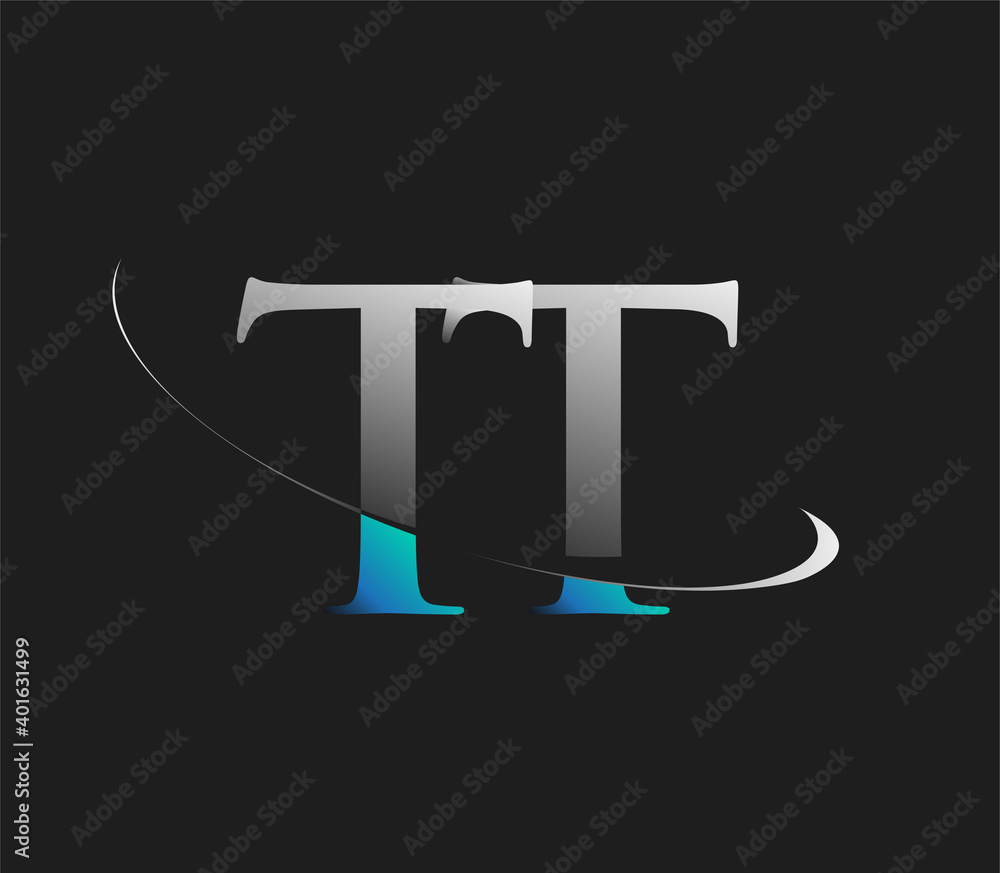 TT initial logo company name colored blue and white swoosh design ...