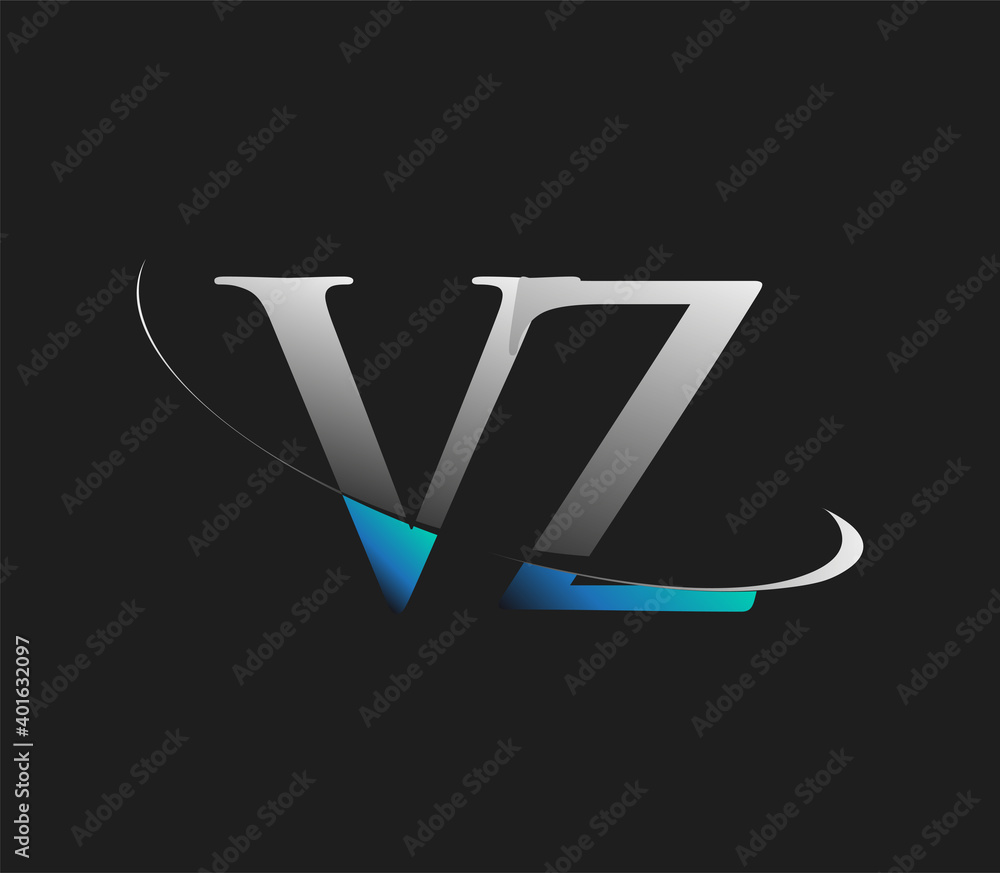 VZ initial logo company name colored blue and white swoosh design ...