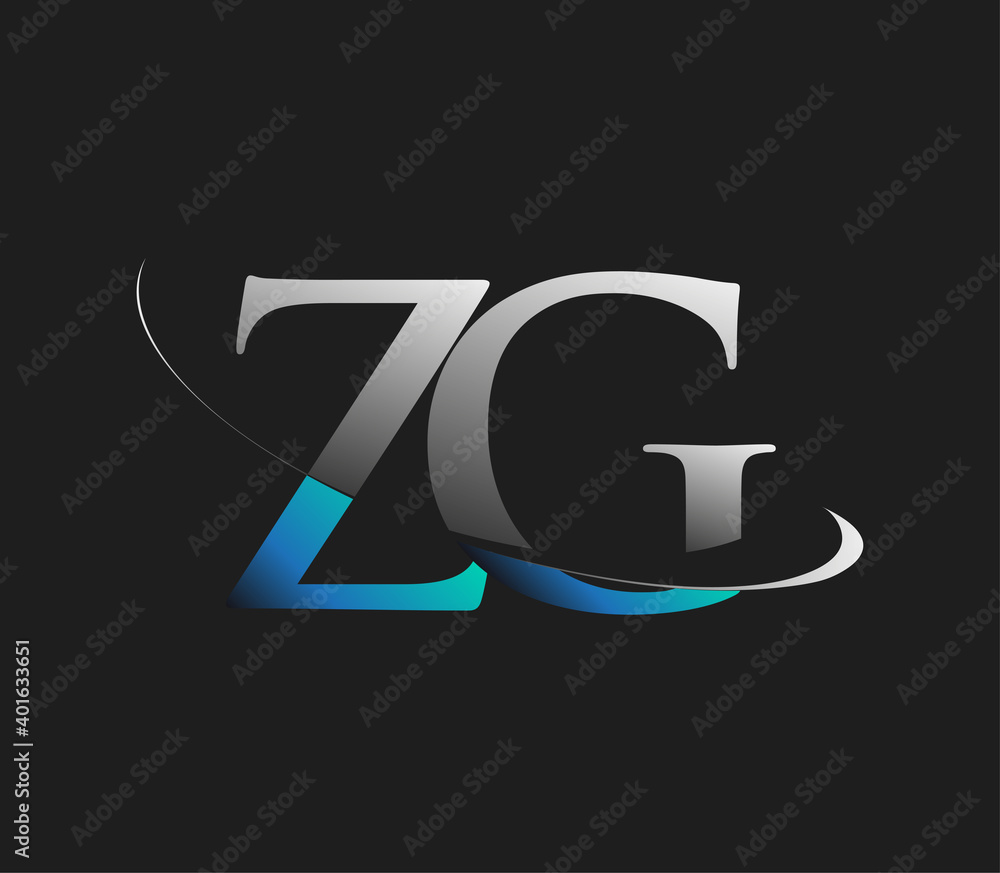 ZG initial logo company name colored blue and white swoosh design ...