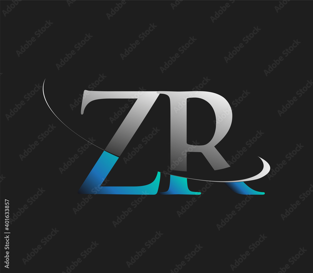 ZR initial logo company name colored blue and white swoosh design ...