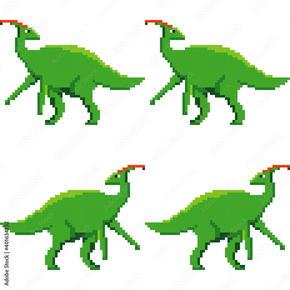 Pixel design. Cartoon Dinosaurs. Dino retro games. Seamless pattern ...