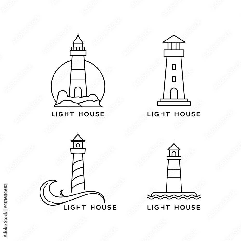 lighthouse line art style logo design. simple vector design lighthouse ...