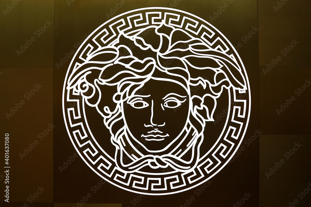 Versace boutique logo sign in Marina Bay Sands mall. Versace is an ...