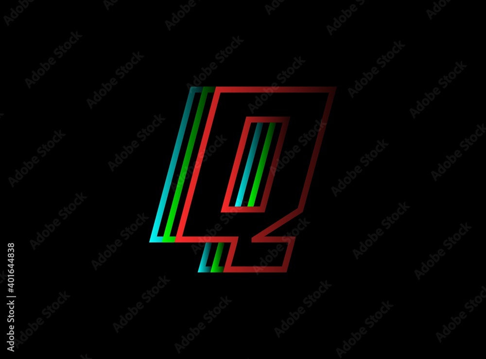 Q number font fast, speed motion logo. Sport style futuristic oblique ...