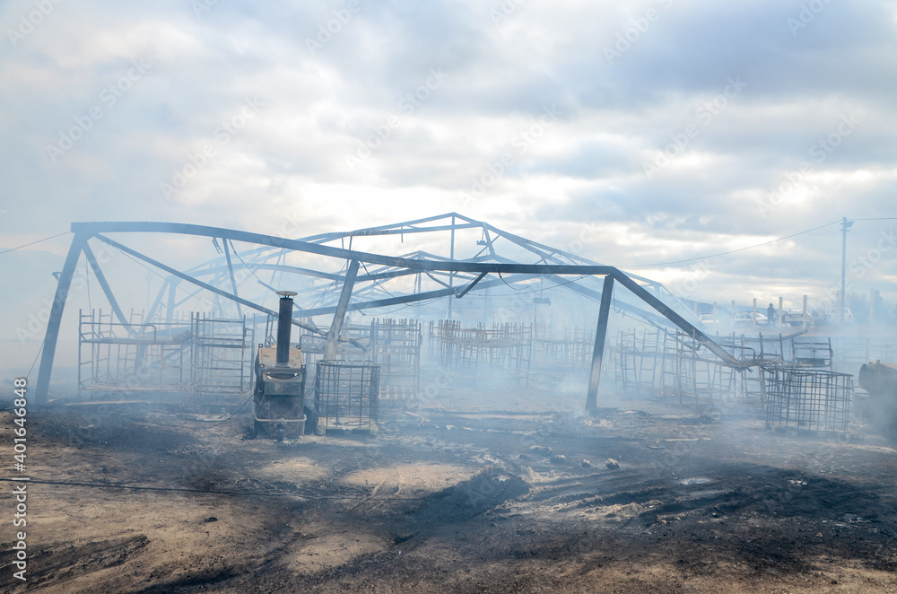 Refugee camp burns in Bosnia and Herzegovina. Migrant camp Lipa near ...