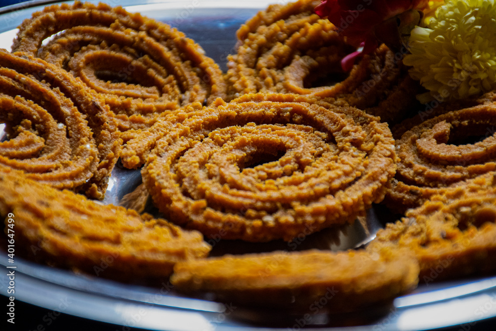 Picture of traditional festival snacks of India Chakali, Popular ...