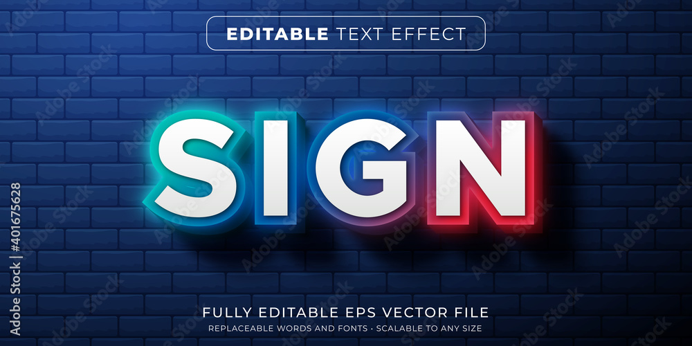 Editable text effect in gradient neon sign style Stock Vector | Adobe Stock