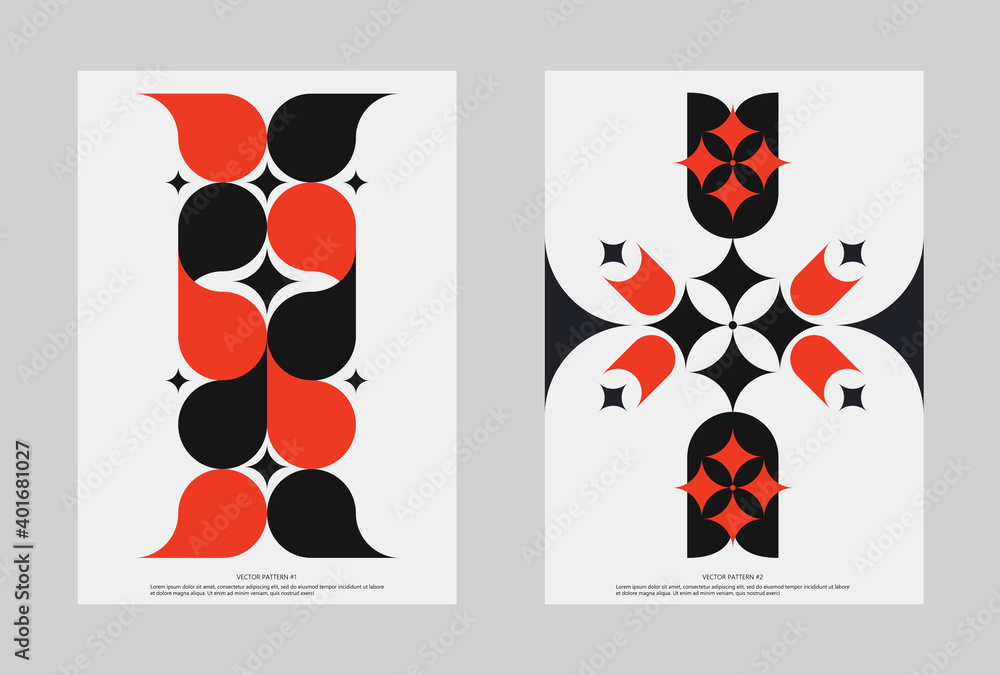 Poster set with geometric shapes and pattern. Monochrome design with ...