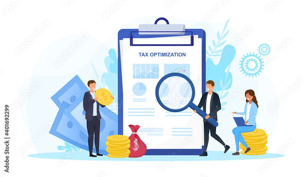 Male and female characters working on tax optimization. Specialist ...