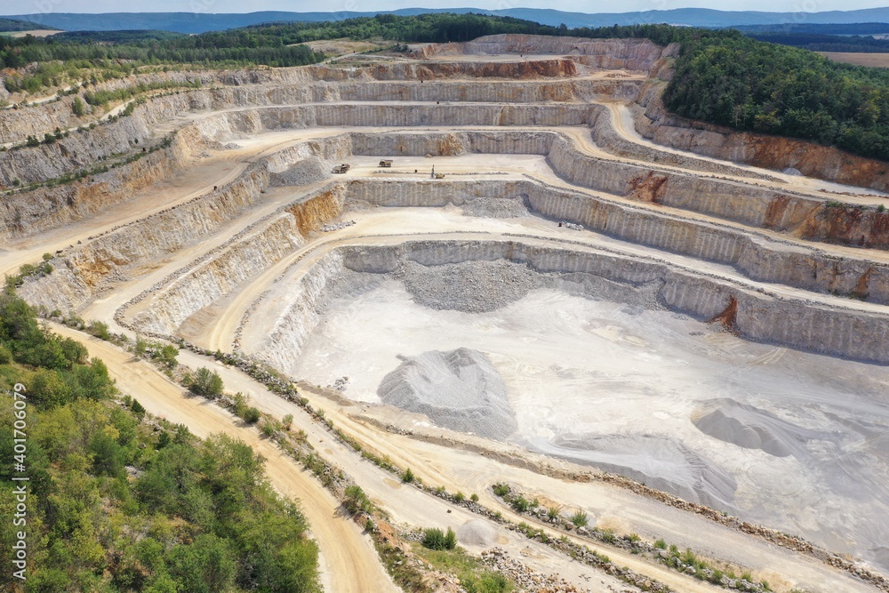 Drone aerial view of biggest Czech limestone quarry Devil's Stairs ...
