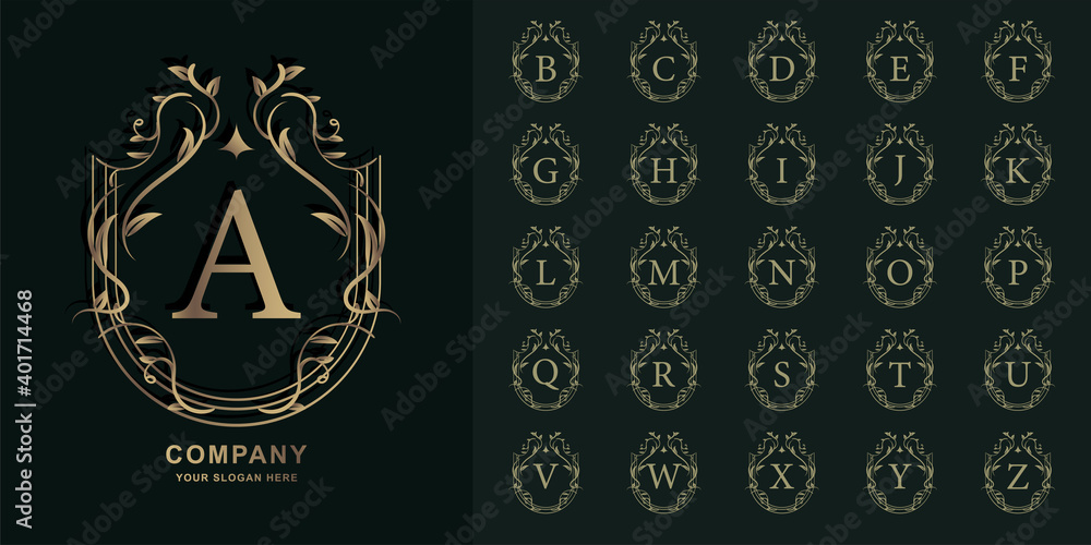 Letter A or collection initial alphabet with luxury ornament floral ...