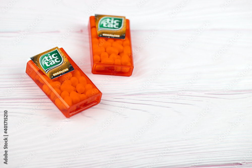 Tic tac drops with orange flavour. Tic tacs are manufactured by Italian ...