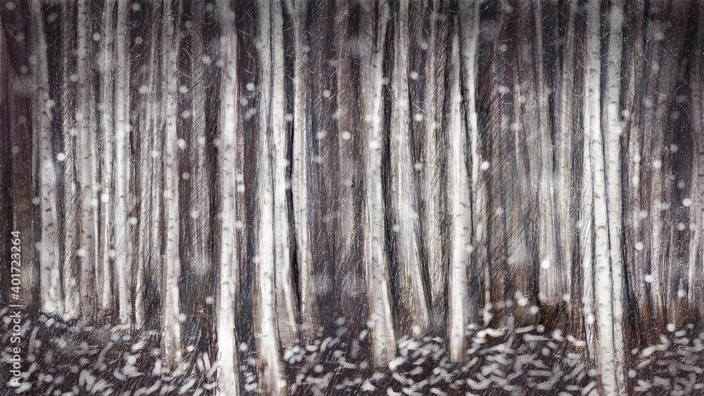 눈 내리는 숲소 풍경 Stock Illustration | Adobe Stock