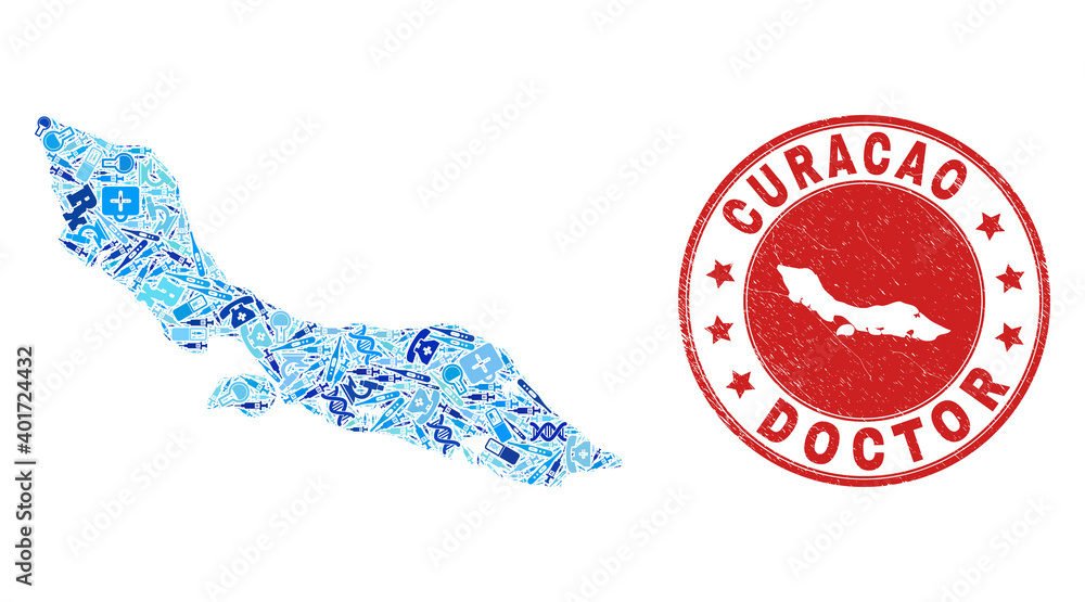 Vettoriale Stock Vector mosaic Curacao Island map of inoculation icons ...