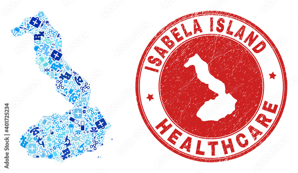Vector mosaic Isabela Island of Galapagos map with healthcare icons ...