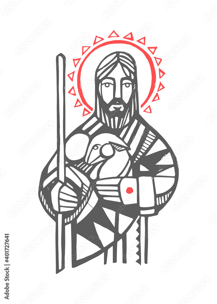 Jesus Christ Good Shepherd illustration Stock Vector | Adobe Stock