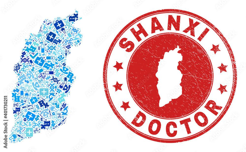 Vector collage Shanxi Province map with healthcare icons, laboratory ...