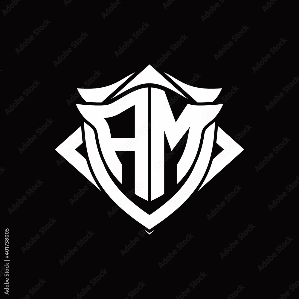 AM Logo monogram with shield and horn shape design template Stock ...