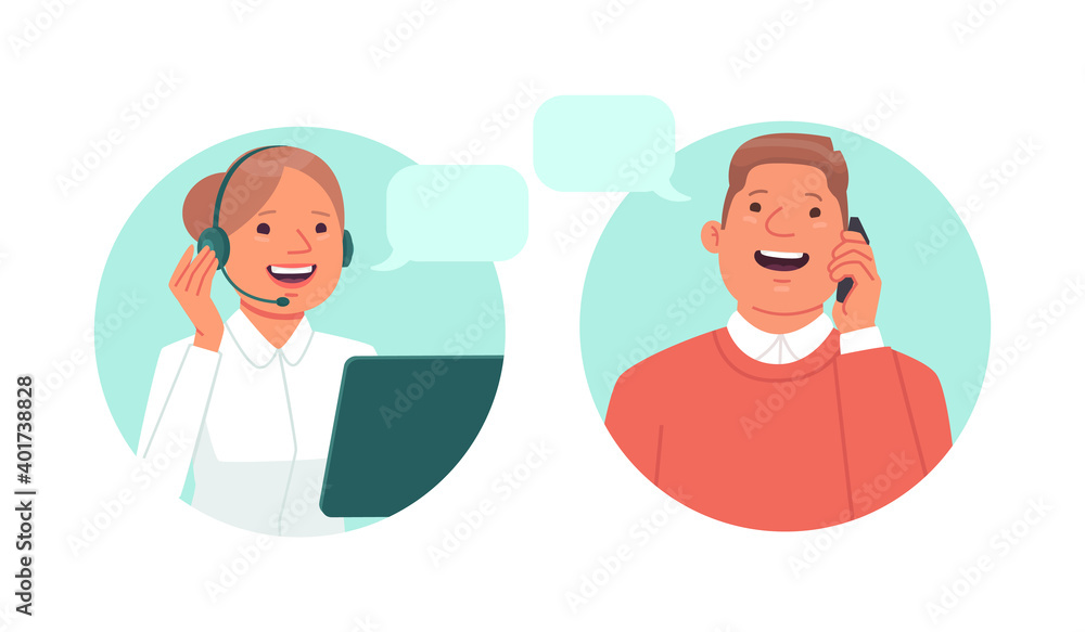 Customer service. The call center hotline operator speaks on the phone ...