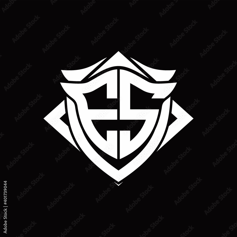 ES Logo monogram with shield and horn shape design template Stock ...