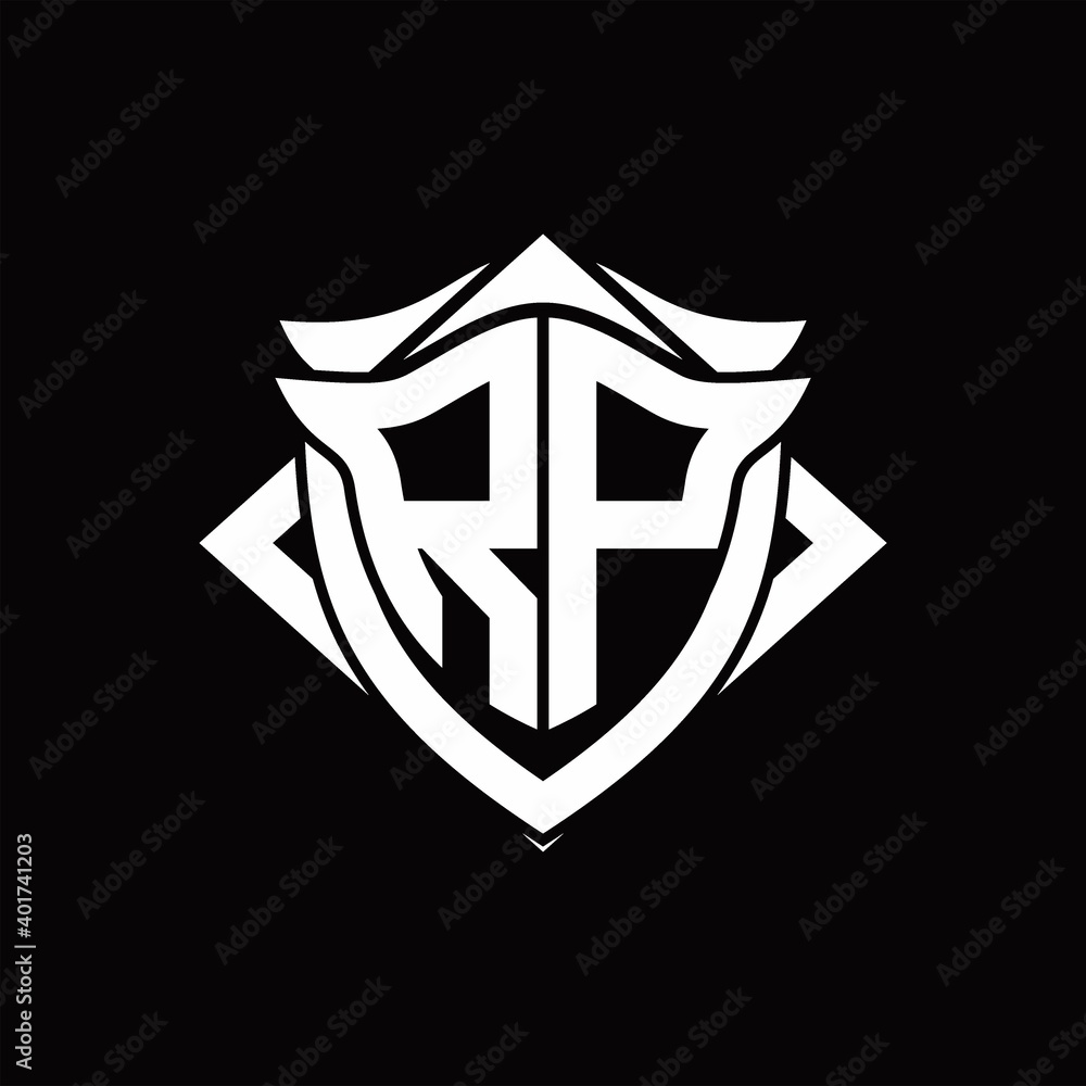 RP Logo monogram with shield and horn shape design template Stock ...