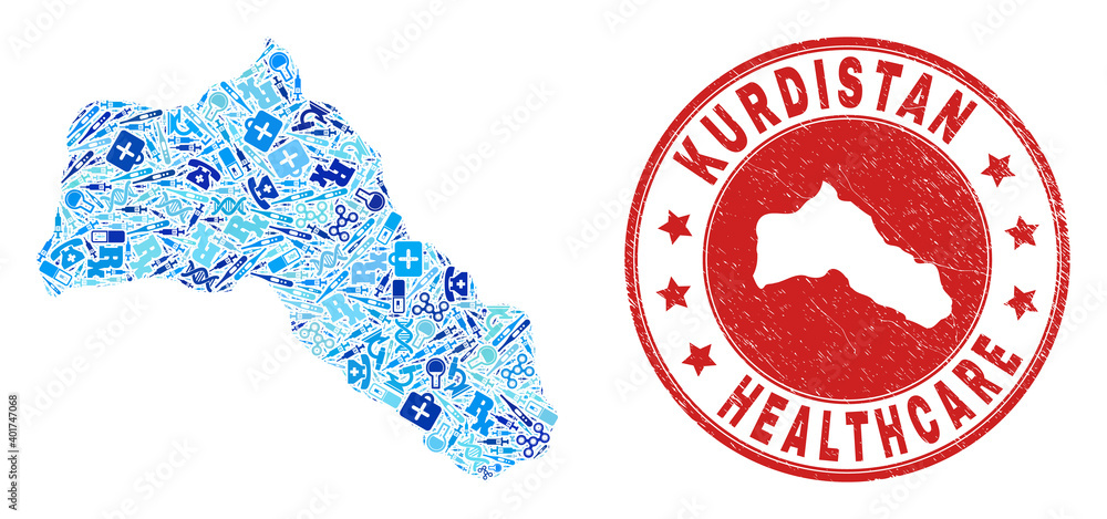 Vetor do Stock: Vector mosaic Kurdistan map with vaccination icons ...
