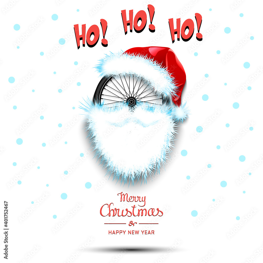 Merry Christmas and Happy New Year. Santa in the form of a bicycle ...