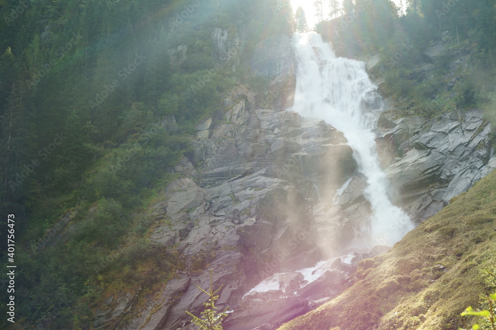 Landscape photography of Krimml waterfalls in sunshine, Austria, Alps ...