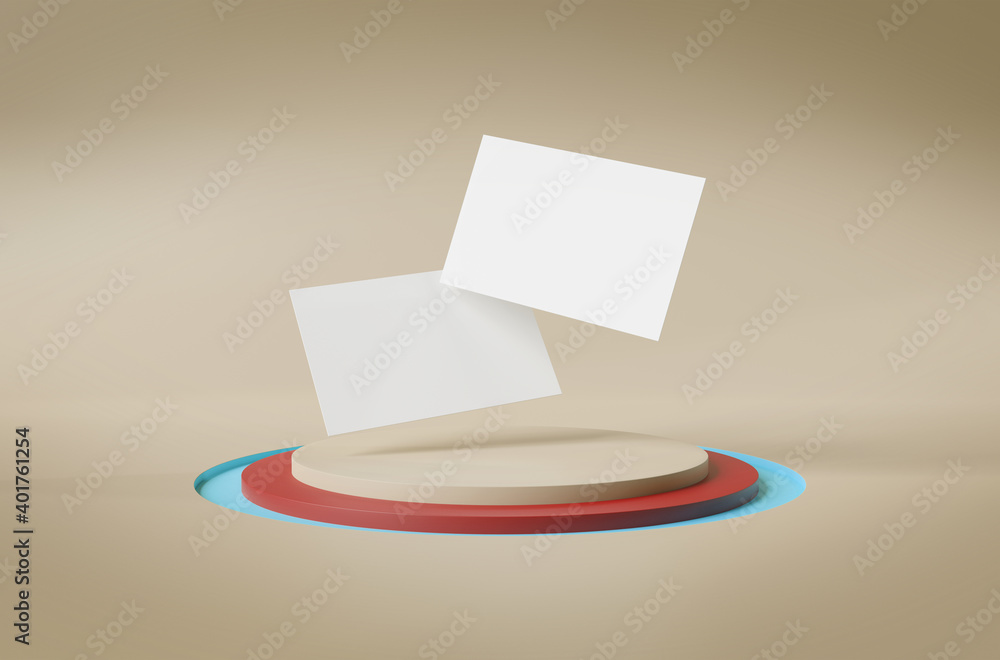 Floating business cards on stage podium Mockup. Template of ...