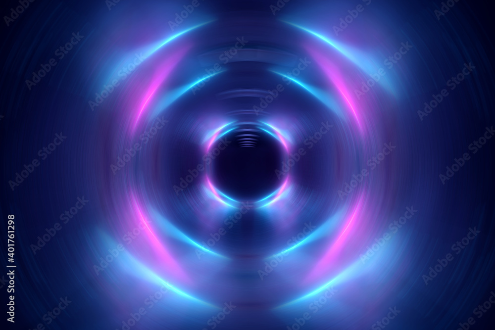 Abstract zoom effect in blue and pink neon tunnel background Stock ...