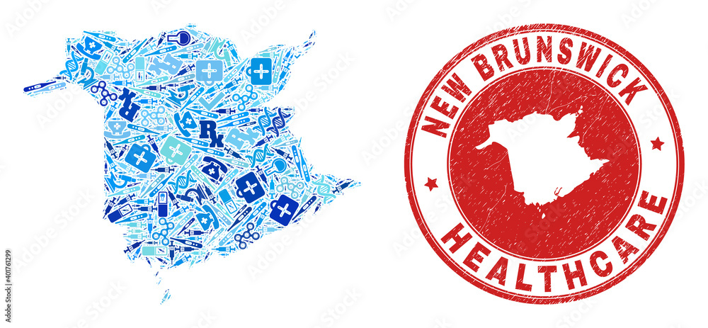 Vector mosaic New Brunswick Province map of healthcare icons, test ...