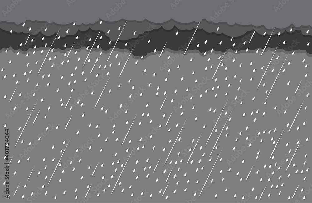 Heavy rain in dark sky, rainy season, clouds and storm, weather nature ...