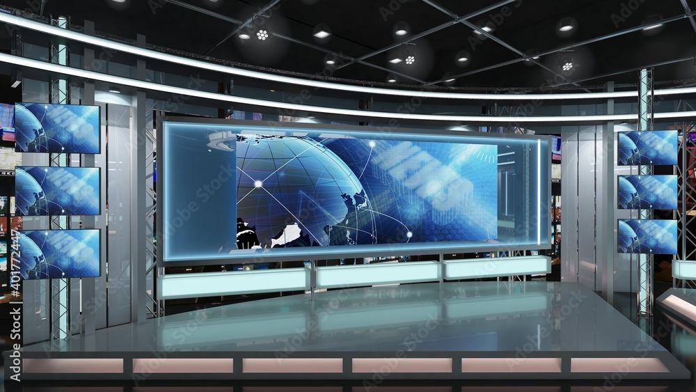 Virtual TV Studio News Set 1.2.11 Green screen background. 3d Rendering. Virtual set studio for ...