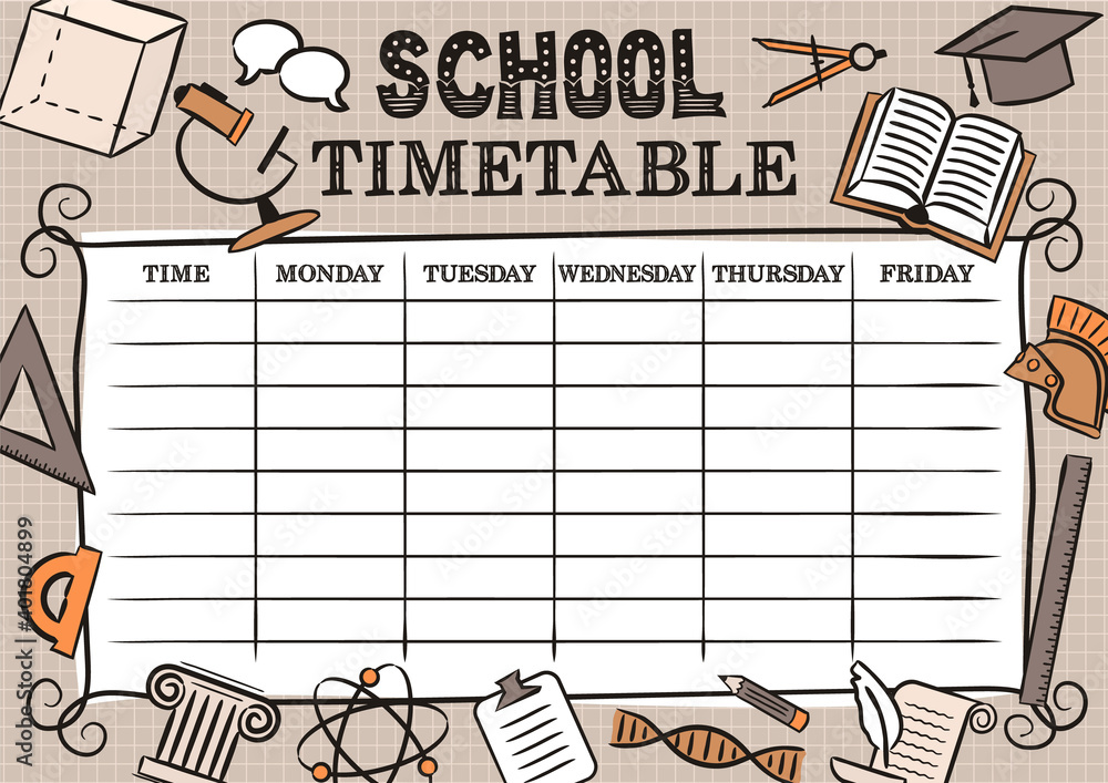 Vintage Template of a school schedule for 5 days of the week for ...